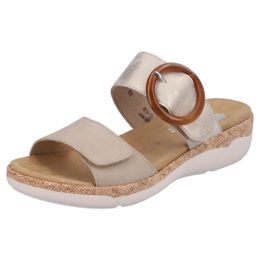 Pantolette Remonte, Damen, Gr. 43, beige (hellbeige, goldfarben), Lederimitat, metallic, Schuhe Pantolette, Keilabsatz, Sommerschuh, Schlupfschuh mit Wechselfu&szlig;bett
