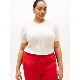 Rundhalspullover Tommy Hilfiger Curve "CRV CO CABLE FINE GG CNK S/S SWT", Damen, Gr. 54, heather ivory petal, Strick, Obermaterial: 100% Baumwolle, Zopfmuster, regular fit normal, Rundhals, Rippb&uuml;ndchen, Pullover Rundhalspullover, in gro&szlig;en Gr&ouml;&szlig;en, mit Zopfmuster