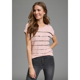 T-Shirt Laura Scott, Damen, Gr. 44, rosa, Single Jersey, Obermaterial: 95% Viskose, 5% Elasthan, Glitzerstreifen, figurumspielend h&uuml;ftlang, Rundhals, angeschnitten, Shirts T-Shirt, figurumspielende Passform, Rundhalsausschnitt, Topseller