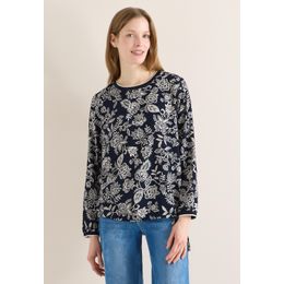 Langarmbluse Cecil, Damen, Gr. XXL (46), universal blau, Stoff, 100% Viskose, gemustert, klassisch normal, Rundhals, Rippb&uuml;ndchen, Blusen, aus softer Viskose
