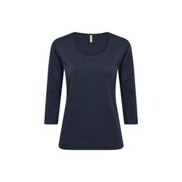 Rundhalsshirt soyaconcept "SC-PYLLE 175", Damen, Gr. L, navy, Single Jersey, Obermaterial: 58% Baumwolle, 36% Polyester, 6% Elasthan, unifarben, figurumspielend normal, Rundhals, Shirts Rundhalsshirt