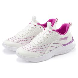 Sneaker Lascana "Halbschuh, Schn&uuml;rschuh, Freizeitschuh, Turnschuhe", Damen, Gr. 40, lila (wei&szlig;, lila), Obermaterial: 100% Textilmaterial. Decksohle: 100% Textilmaterial. Futter: 100% Textilmaterial. Laufsohle: 100% Synthetik, kontrastfarbene Details, mehrfarbig, unifarben mit Farbeinsatz, Basic, Schuhe Sneaker, aus Textil mit Farbakzenten