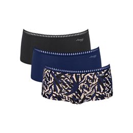 Panty Sloggi "GO Crush Short C3P", Damen, Gr. L, blau (blau, schwarz combination), Single Jersey, Obermaterial: 95% Polyamid, 5% Elasthan, mehrfarbig, k&ouml;rpernah, Unterhosen Panty, mit Spitzendetails