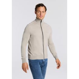 Strickjacke BOSS Orange "Avac", Herren, Gr. M, beige (light beige271), Strick, Obermaterial: 60% Schurwolle, 40% Polyacryl, regular fit h&uuml;ftlang, B&uuml;ndchen, Strickjacken Strickjacke, mit Logostickerei auf der Brust