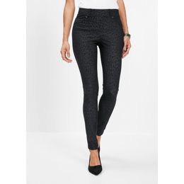 Jeansjeggings bonprix "Jeggings mit Leo-Druck", Damen, Gr. 40/42 (M), N-Gr, grau (grau, schwarz leo bedruckt), Obermaterial: 70% Baumwolle, 25% Polyester, 5% Elasthan, skinny fit, Jeans Jeansjeggings, Skinny Fit, aus Baumwolle, Polyester und Elasthan, mit Leo-Druck