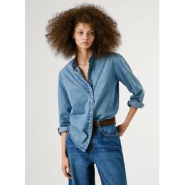 Jeansbluse Pepe Jeans "REGULAR DENIM BLOUSE", Damen, Gr. S, blau (light blau used), Web, Obermaterial: 100% Baumwolle, regular fit, angesetztes B&uuml;ndchen mit Druckknopf, Blusen Jeansbluse, mit Druckkn&ouml;pfen