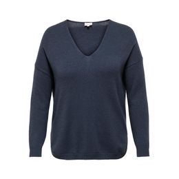 V-Ausschnitt-Pullover Only CARMAKOMA "CARMARGARETA LS PULLOVER KNT NOOS", Damen, Gr. L, blau (ombre blau), Strick, Obermaterial: 50% Viskose, 27% Nylon, 23% Polyester, unifarben, normal normal, V-Ausschnitt, Rippstrickb&uuml;ndchen, Pullover V-Ausschnitt-Pullover, Viskosemischung, regular fit