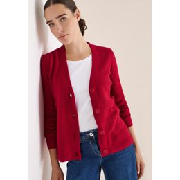 Cardigan Cecil, Damen, Gr. XL (44), beaujolais rot, Strick, Obermaterial: 37% Baumwolle, 34% Polyacryl, 26% Polyester, 3% Elasthan, unifarben, normal h&uuml;ftbedeckend, V-Ausschnitt, Flachstrickb&uuml;ndchen, Strickjacken Cardigan, mit Strukturdetail und Knopfleiste