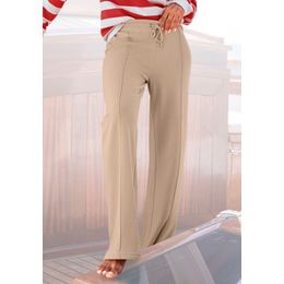 H.I.S. Relaxhose H.I.S, Damen, Gr. 44/46, N-Gr, braun (nougat), Interlock, Obermaterial: 60% Baumwolle, 40% Polyester, unifarben, Basic, bequem lang, Hosen Relaxhose, im maritimen Stil, Loungeanzug