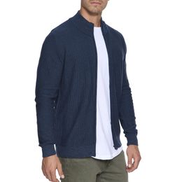 Strickjacke INDICODE "Marland", Herren, Gr. L, blau (navy), Strick, Obermaterial: 100% Baumwolle, unifarben, normal, hoch geschlossener Ausschnitt, Strickjacken Strickjacke