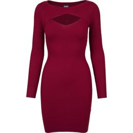 Shirtkleid Urban Classics "Urban Classics Damen Ladies Cut Out Dress", Damen, Gr. XS, US-Gr&ouml;&szlig;en, burgundy, 35% Viskose, 35% Polyacryl, 30% Polyamid, unifarben, slim fit, U-Boot-Ausschnitt, Kleider Shirtkleid