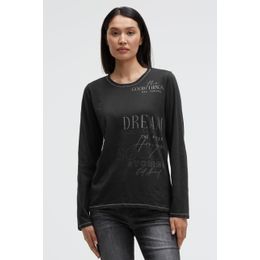 Rundhalsshirt SOCCX, Damen, Gr. XL, schwarz, Single Jersey, Material: 100% Baumwolle, Glitzermuster, bedruckt, regular fit normal, Rundhals, eingesetzt gerader Abschluss, Shirts Rundhalsshirt, aus Baumwolle