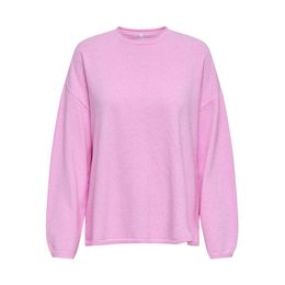 Strickpullover Only "ONLLOYAL AMALIO LIFE LS O-NECK KNT NOOS", Damen, Gr. M, super pink detail:melange, Strick, Obermaterial: 80% Polyester, 20% Nylon, meliert, bequem normal, Rundhals, Pullover Strickpullover, Materialmix