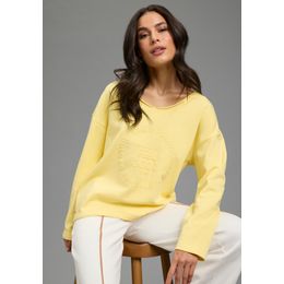 Longsweatshirt Laura Scott, Damen, Gr. 40/42, hellbelb, Sweatware, Obermaterial: 80% Baumwolle, 20% Polyester, oversize h&uuml;ftlang, V-Ausschnitt, Sweatshirts, mit Fransenkante
