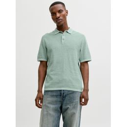 Jack & Jones Kurzarmpullover JACK & JONES "JJEGEORGE KNIT POLO SS SN", Herren, Gr. L, granite gr&uuml;n detail:with cloud dancer, Strick, Obermaterial: 85% Baumwolle, 15% Polyester, unifarben, relaxed fit taillenbedeckt, ohne Ausschnitt, B&uuml;ndchen, Pullover, mit Polo Kragen