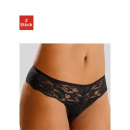 String Nuance, Damen, Gr. 32/34, 2 Stk., schwarz (2xschwarz), Spitze, Obermaterial: 85% Polyamid, 15% Elasthan, k&ouml;rpernah, Unterhosen String, Dessous mit breitem Spitzenband