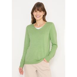 Strickpullover Cecil, Damen, Gr. L (42), bamboo gr&uuml;n melange, Web, 60% Baumwolle, 40% Viskose, unifarben, comfort fit normal, V-Ausschnitt, Rippb&uuml;ndchen, Pullover Strickpullover, im soften Baumwoll-Mix