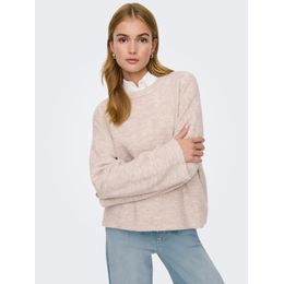 Rundhalspullover Only "ONLSIMONI L/S O-NECK PULLOVER KNT NOOS", Damen, Gr. M, pumice stone detail:melange, Strick, Obermaterial: 74% Polyacryl, 24% Polyester, 2% Elasthan, meliert, regular fit normal, Rundhals, Pullover Rundhalspullover, Materialmix, regular fit