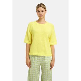 Rundhalspullover Milano Italy, Damen, Gr. L, neon gelb, Strick, Material: 40% Polyacryl, 30% Mohair, 30% Polyamide, unifarben, regular fit normal, Rundhals, Raglan&auml;rmel Rippb&uuml;ndchen, Pullover Rundhalspullover