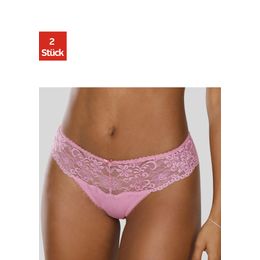 String Nuance, Damen, Gr. 32/34, 2 Stk., pink (2x pink), Spitze, Obermaterial: 85% Polyamid, 15% Elasthan, k&ouml;rpernah, Unterhosen String, Dessous mit breitem Spitzenband