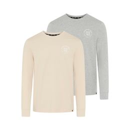 H.I.S. Langarmshirt H.I.S, Herren, Gr. XXL (60/62), beige, mittelgrau melange, Single Jersey, Obermaterial: 100% Baumwolle. Obermaterial Melange: 90% Baumwolle, 10% Viskose, bedruckt, normal, Rundhals, B&uuml;ndchen, Shirts Langarmshirt, Langarm, bedruckt, Rundhalsausschnitt, aus 100% Baumwolle