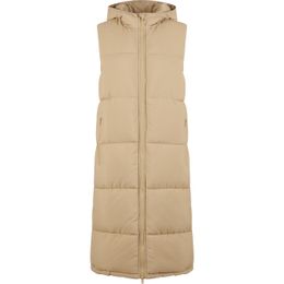 Steppweste Urban Classics "Urban Classics Ladies Long Hooded Puffer Vest", Damen, Gr. M, unionbeige, 100% Polyester, Westen Steppweste