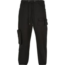 Cargohose Urban Classics "Urban Classics Herren Asymetric Pants", Damen, Gr. 32, Normalgr&ouml;&szlig;en, schwarz, 100% Baumwolle, unifarben, relaxed fit, Hosen Cargohose