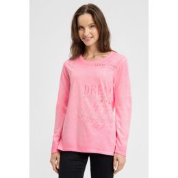 Rundhalsshirt SOCCX, Damen, Gr. M, neon rose, Single Jersey, Material: 100% Baumwolle, Glitzermuster, bedruckt, regular fit normal, Rundhals, eingesetzt gerader Abschluss, Shirts Rundhalsshirt, aus Baumwolle
