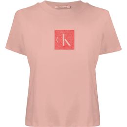 T-Shirt Calvin Klein Jeans "CLASSIC FIT MONOGRAM TEE", Damen, Gr. M (40), washed scarlet, Web, Obermaterial: 100% Baumwolle, unifarben, regular fit normal, Rundhals, eingesetzt abgesteppte Kante, Shirts T-Shirt, Regular fit mit Rundhalsausschnitt