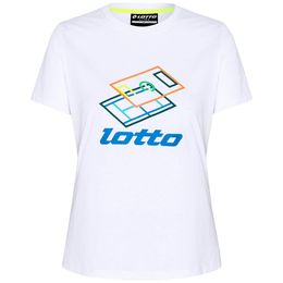 Print-Shirt Lotto, Damen, Gr. L (40), wei&szlig; (hellwei&szlig;), 100% Baumwolle, bedruckt, Rundhals, gerader Abschluss, Shirts, - mit plakativem Frontprint