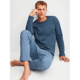 Schlafanzug Calida "Relax Streamline 2", Damen, Gr. L (52/54), atlantic blau, Interlock, Obermaterial: 100% Baumwolle, bequem lang, Rundhals, Homewear-Sets Schlafanzug, Langarm-Shirt mit eingefasstem Rundhalsausschnitt