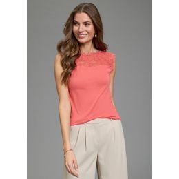 Spitzentop Laura Scott, Damen, Gr. 46, coralle, Jersey, Obermaterial: 95% Viskose, 5% Elasthan. Spitze: 92% Polyamid, 8% Elasthan, unifarben, k&ouml;rpernah h&uuml;ftlang, Rundhals, Tops Spitzentop, mit edler Zierborte