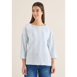 Cecil Damen Langarmshirtcloud blau, Gr. M, gestreift, Web, 50% Baumwolle, 50% Modal, Shirts, mit U-Boot-Ausschnitt