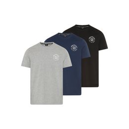 H.I.S. T-Shirt H.I.S, Herren, Gr. 3XL (64/66), schw, blau, mittelgrau melange, Single Jersey, Obermaterial: 100% Baumwolle. Obermaterial Melange: 85% Baumwolle, 15% Viskose, bedruckt, unifarben, schmal, Rundhals, gerader Abschluss, Shirts T-Shirt, schmal geschnitten, bedrucktes Design, aus 100% Baumwolle