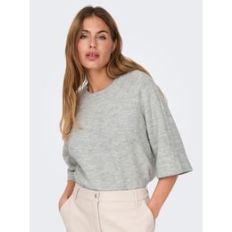Strickpullover Only "ONLSIMONI 3/4 PULLOVER KNT NOOS", Damen, Gr. M, grau (light grau melange), Strick, Obermaterial: 74% Polyacryl, 24% Polyester, 2% Elasthan, unifarben, regular fit h&uuml;ftlang, Rundhals, weit, Pullover Strickpullover, Materialmix, regular fit