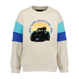 Sweater Blue Seven "Blue Seven Jungen Sweatshirt mit Traktor", Jungen, Gr. 104, 0480, kiesel, 100% Baumwolle, normal normal, Rundhals, gerader Abschluss, Sweatshirts Sweater