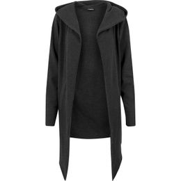 Strickjacke Urban Classics "Urban Classics Herren Long Hooded Open Edge Cardigan", Herren, Gr. L, charcoal, 100% Baumwolle, unifarben, loose fit, ohne Ausschnitt, Strickjacken Strickjacke
