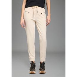 Jerseyhose Bruno Banani, Damen, Gr. 42, N-Gr, beige, Milano Rib, Obermaterial: 76% Polyester, 20% Viskose, 4% Elasthan, unifarben, figurbetont kn&ouml;chellang, Hosen Jerseyhose, figurbetonte Passform, kn&ouml;chellang mit Rippb&uuml;ndchen