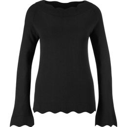 WITT Damen Strickpullover mit Wellenkanten, schwarz, Gr&ouml;&szlig;e 46
