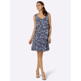 WITT Damen Druckkleid mit Lagen, gebl&uuml;mt, rauchblau-bedruckt, Gr&ouml;&szlig;e 48