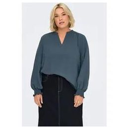 Shirtbluse Only CARMAKOMA "CARMETTA LIFE V-NECK TOP WVN NOOS", Damen, Gr. 52, blau (ombre blau), Web, Obermaterial: 100% Polyester, unifarben, regular fit normal, V-Ausschnitt, B&uuml;ndchen, Blusen