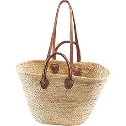 Locker Aufbewahrungskorb "Strandtasche, Korbtasche", B/H/T: 52cm x 31cm x 14cm, beige, Aufbewahrungsboxen, Palmtasche mit Ledergriffen und