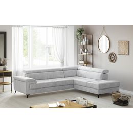 Ecksofa COTTA, B:286cm T:236cmstone, 95% Polyester (PES) 5%Polyamid (PA), Wohnzimmer, Sofas, "Astra L-Form, B: 286 cm", mit Kopfteilverstellung,