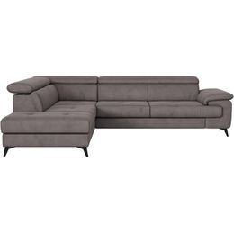 Ecksofa COTTA, B:286cm T:236cmdunkelgrau, 100% Polyester (PES), Wohnzimmer, Sofas, "Astra L-Form, B: 286 cm", mit Kopfteilverstellung, optional