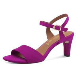 Tamaris Damen Sandalette, Gr. 37, pink, Textil, Veloursleder, Schuhe, Trichterabsatz, Abendschuh mit verstellbarem Fesselriemchen