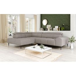 Ecksofa COTTA "Theo L-Form, B: 298 cm", grau (elephant), B:298cm T:222cm, 100% Polyester (PES), Sofas, Ecksofa, mit Kopfteilverstellung, optional Sitztiefenverstellung