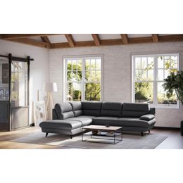 Ecksofa COTTA, B:266cm H:90cm T:217cmschwarz, GEDECKTES RINDSLEDER, Wohnzimmer, Sofas, "Pike L-Form, B: 266 cm", optional Bettfunktion & Bettkasten