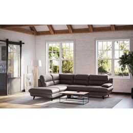 Ecksofa COTTA, B:266cm H:90cm T:217cmcocoa, GEDECKTES RINDSLEDER, Wohnzimmer, Sofas, "Pike L-Form, B: 266 cm", optional Bettfunktion & Bettkasten