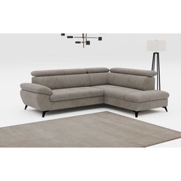 Ecksofa COTTA, B:256cm H:100cm T:207cm, grau, Wohnzimmer, Sofas, "Hudson L-Form, B: 256 cm", mit Kopfteilverstellung, optional Bettfunktion &
