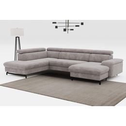 Wohnlandschaft COTTA, B:328cm H:97cm T:215cm, grau, Sofas, "Emma U-Form, B: 328 cm", mit Kopfteilverstellung, optional Bettfunktion & Bettkasten